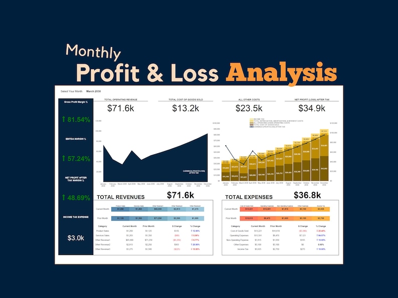 Monthly Profit and Loss Dashboard, Analysis, Income and Loss, Income ...