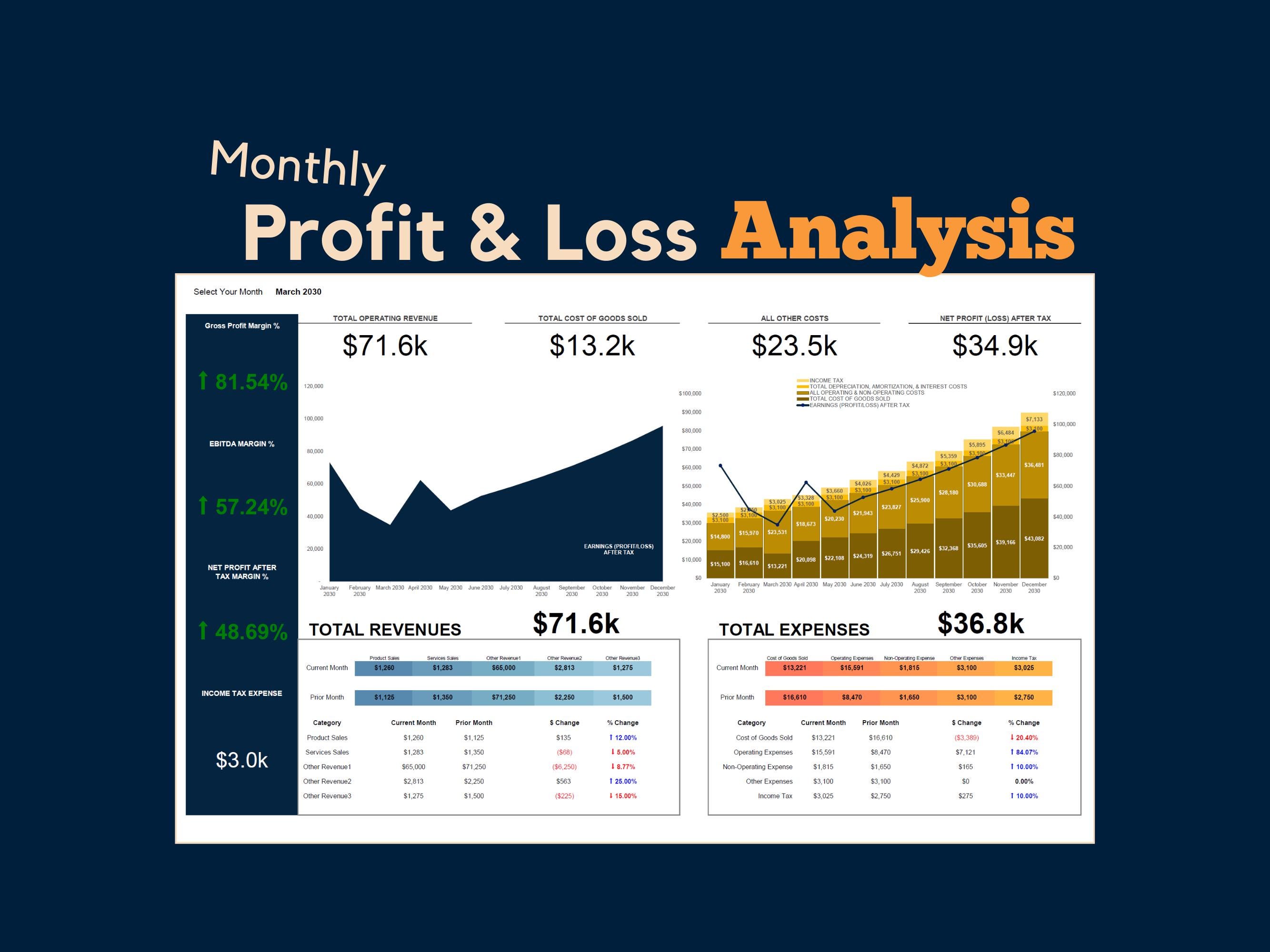 Monthly Profit and Loss Dashboard, Analysis, Income and Loss, Income ...