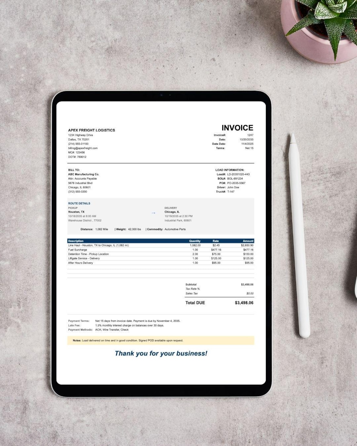 Trucking Invoice Template for Owner Operators & Freight Carriers (excel ...