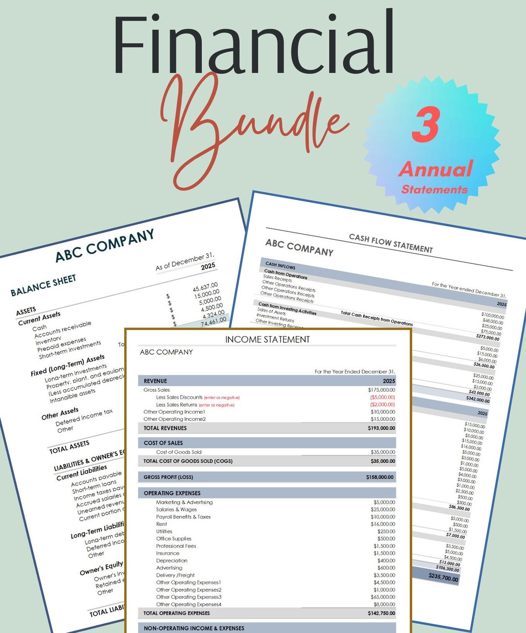 Financial Statements Bundle: Balance Sheet, Income and Expense ...