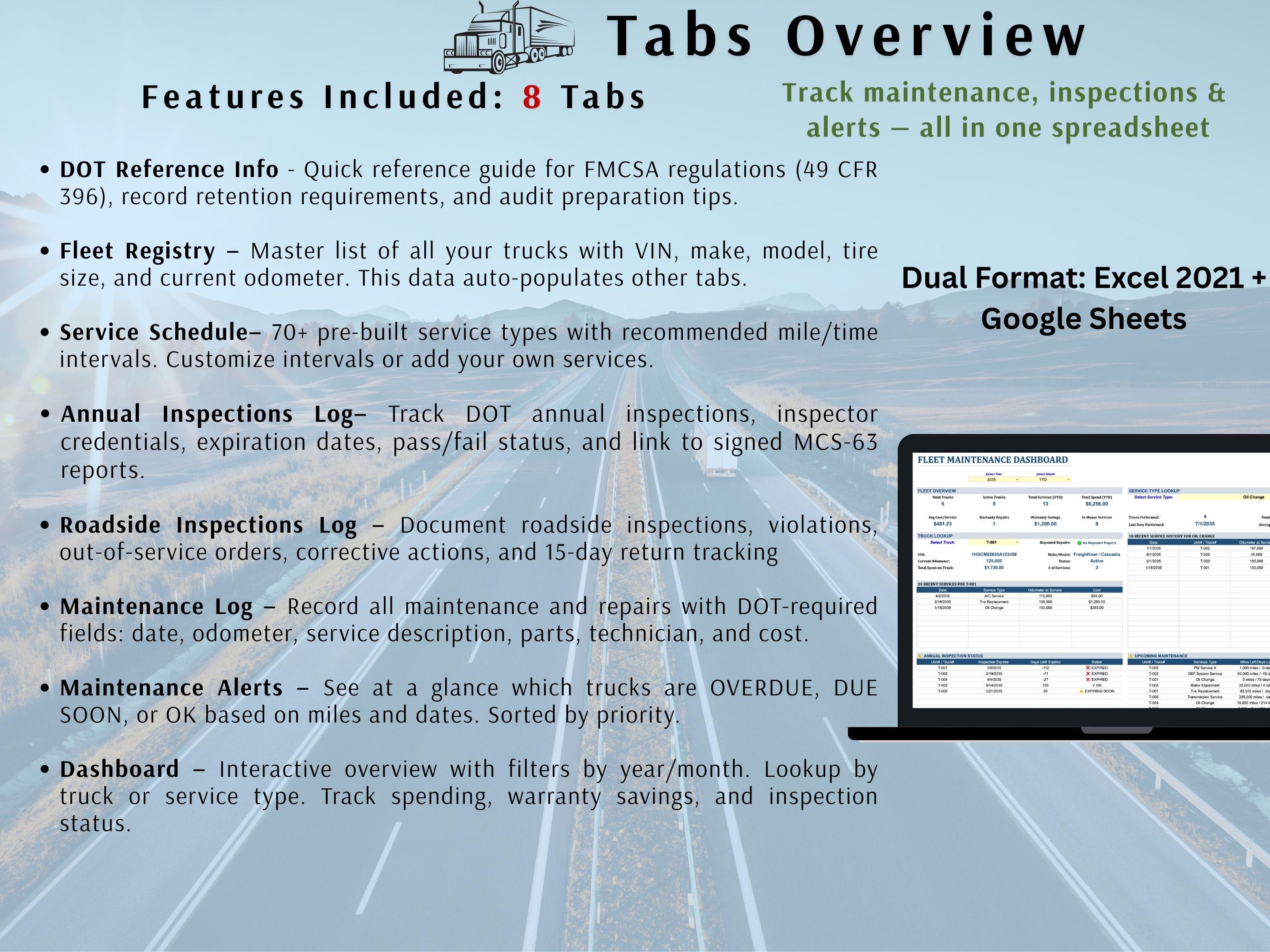 Fleet Maintenance Spreadsheet and DOT Record Tracker | Owner Operator ...