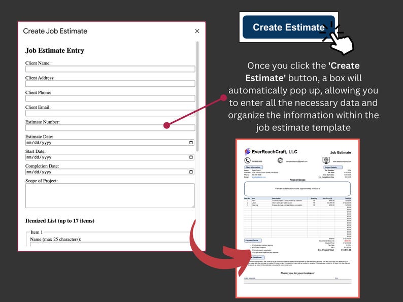 Automated Job Estimate Template: PDF Quote Generator - Etsy
