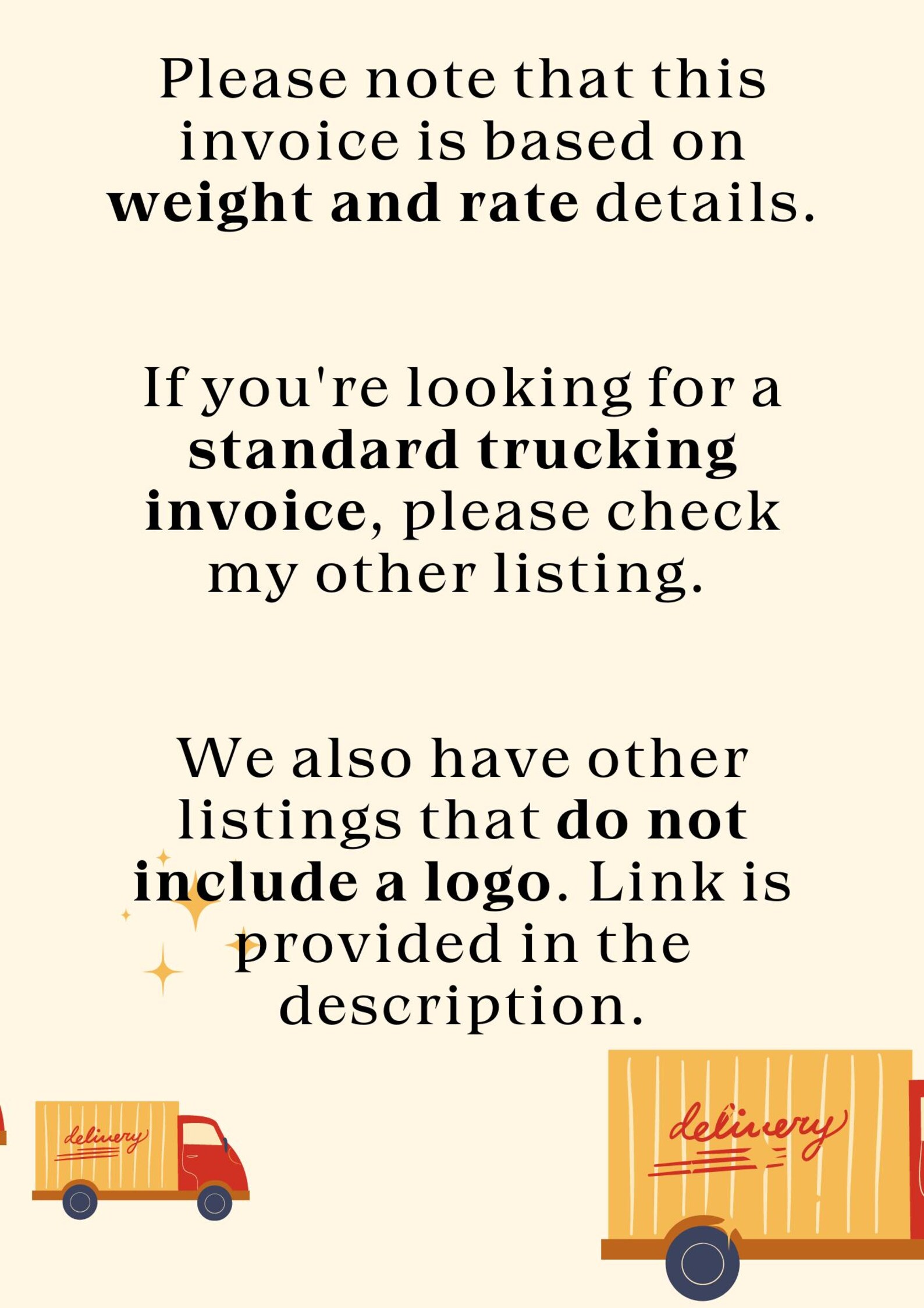 Trucker Invoice, Trucking Invoice Template, Freight Invoice, Bill of Lading, Transportation ...