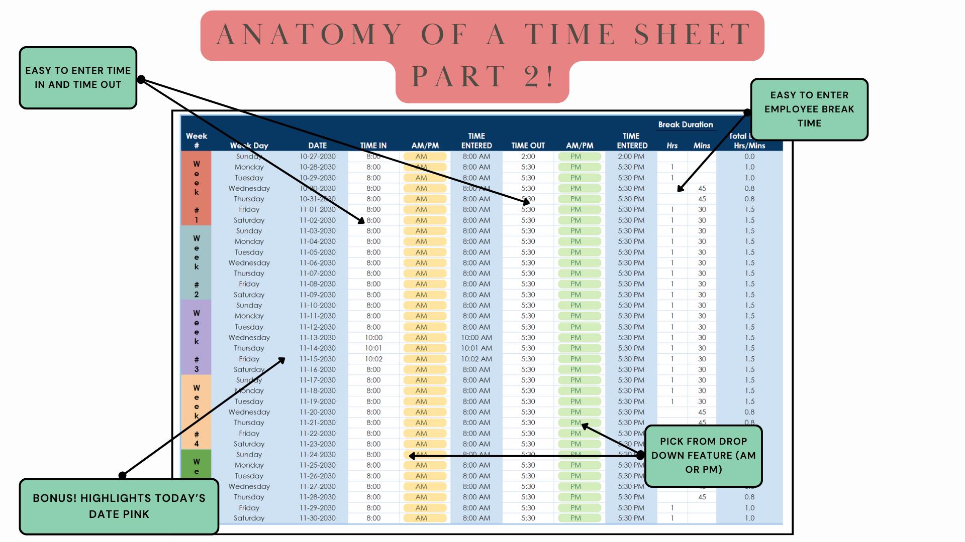 Employee Timesheet, Employee Time Tracker, Small Business Payroll, Employee Time Log Spreadsheet ...