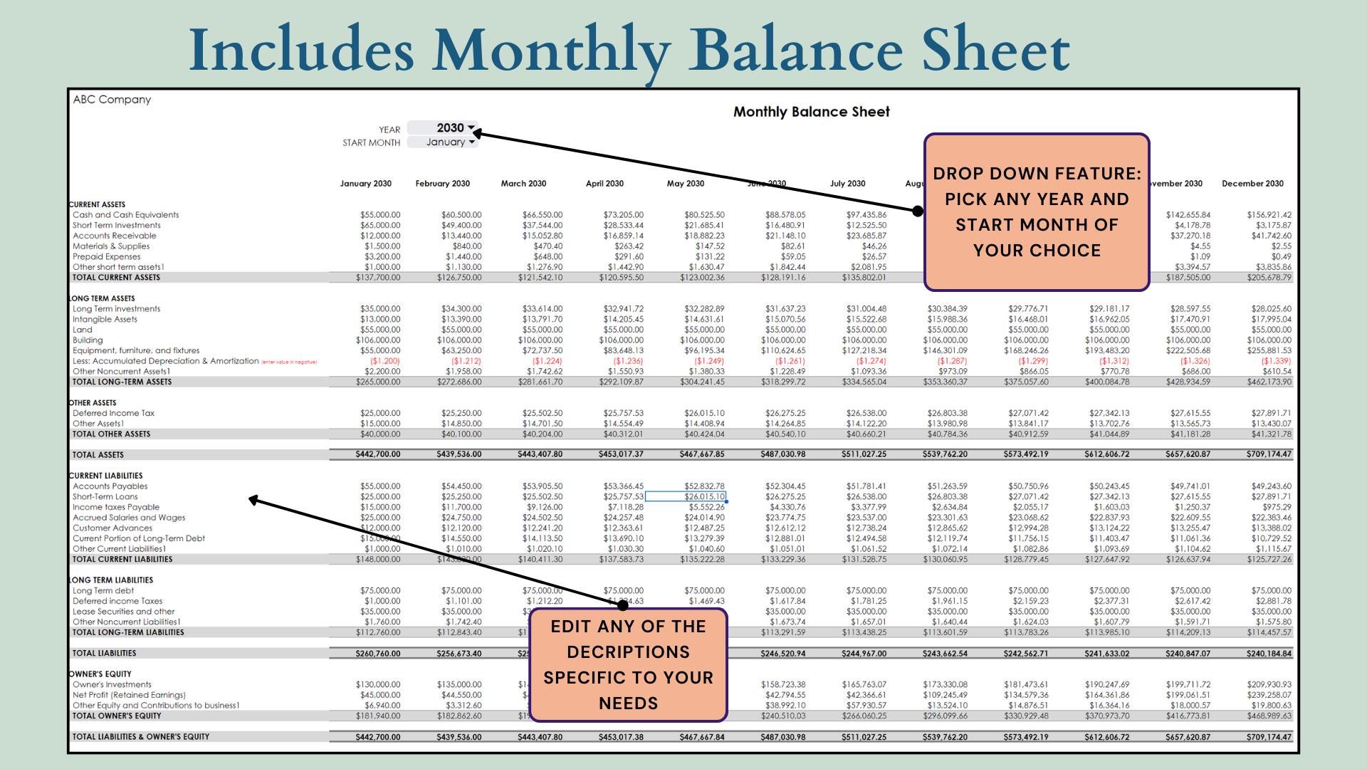 Balance Sheet, Balance Sheet Template, Monthly Balance Sheet Comparison ...
