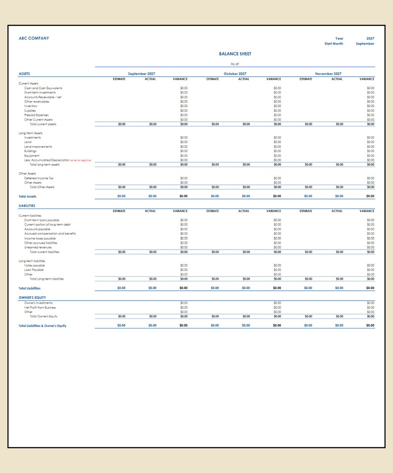 Quarterly Balance Sheet Template: Small Business Assets (google Sheets ...