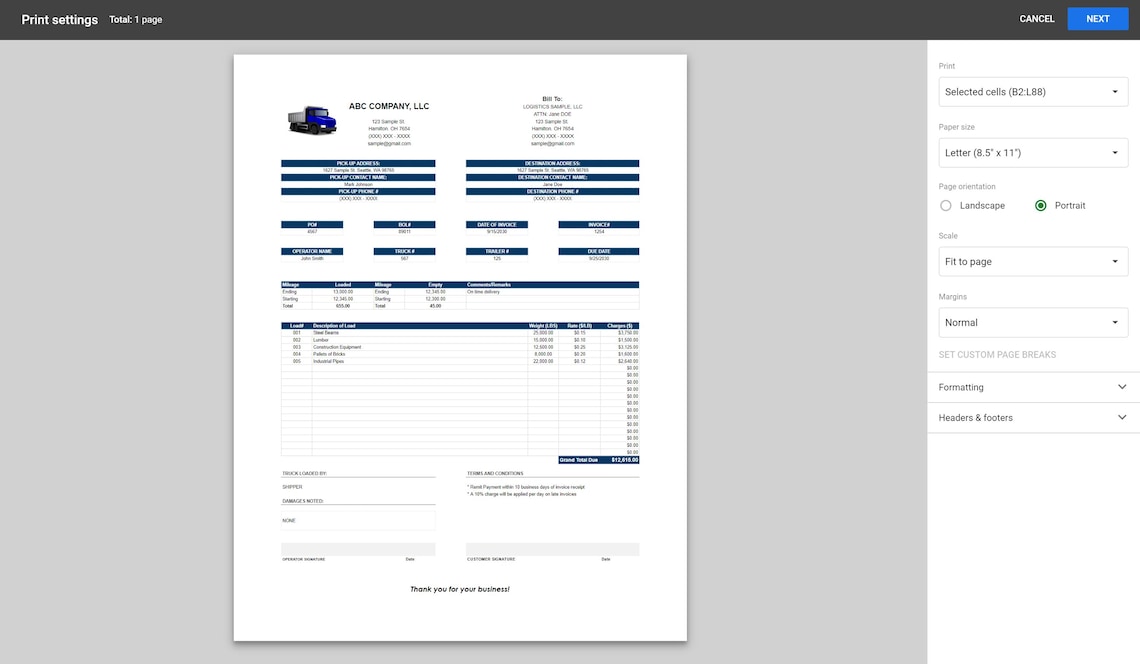 Trucker Invoice, Trucking Invoice Template, Freight Invoice, Bill of ...