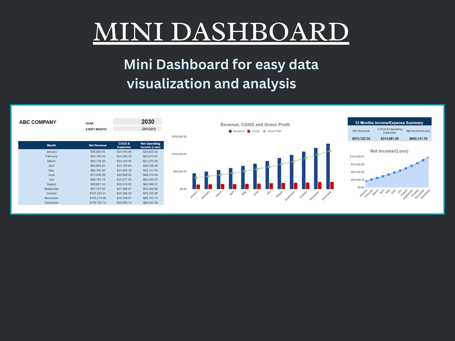 Profit and Loss Dashboard: Income Expense Analysis Template - Etsy
