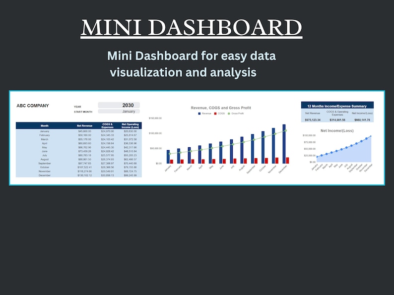 Profit and Loss Dashboard: Income Expense Analysis Template - Etsy