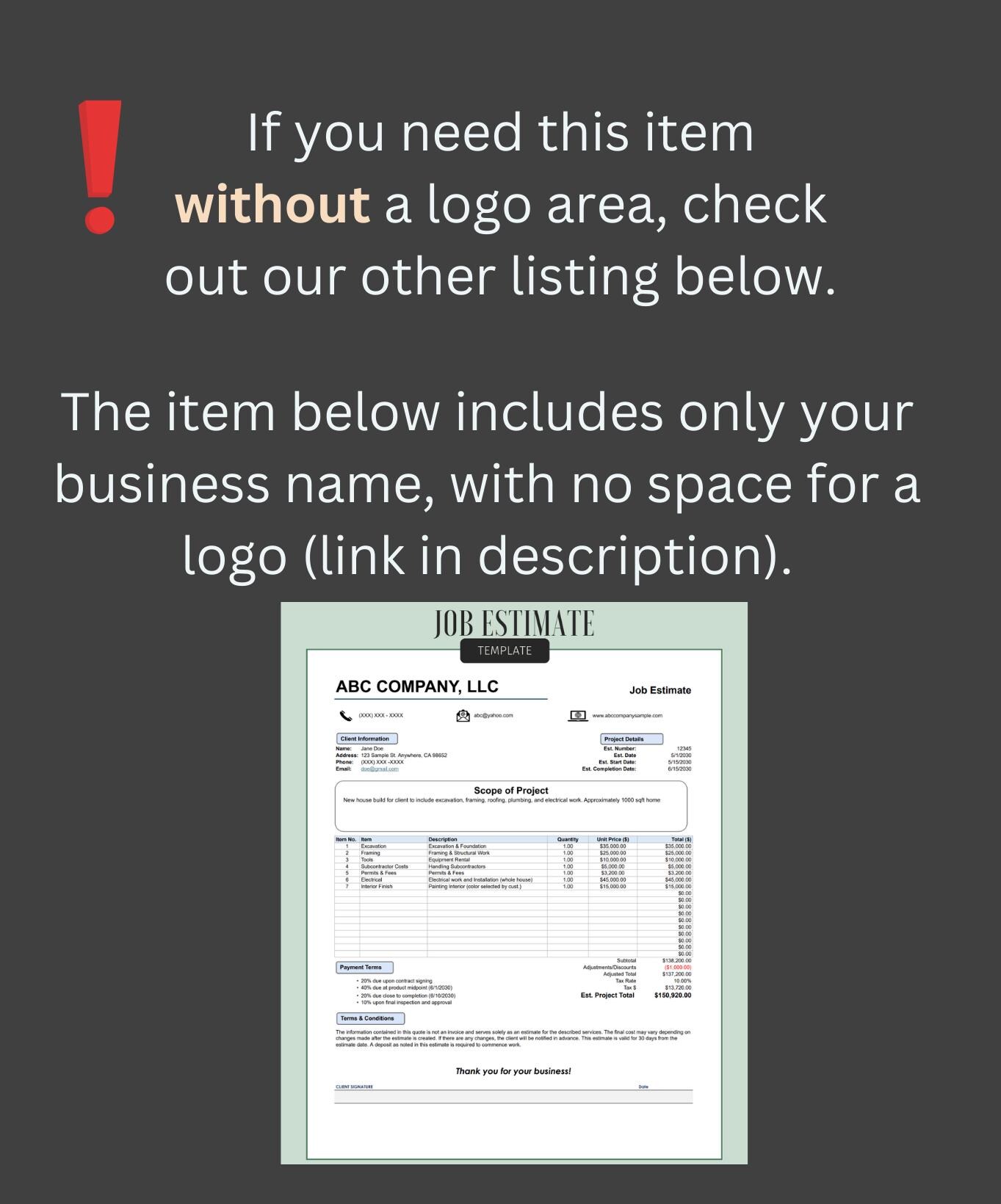 Construction Estimate Template: Job Quote With Logo (google Sheets ...