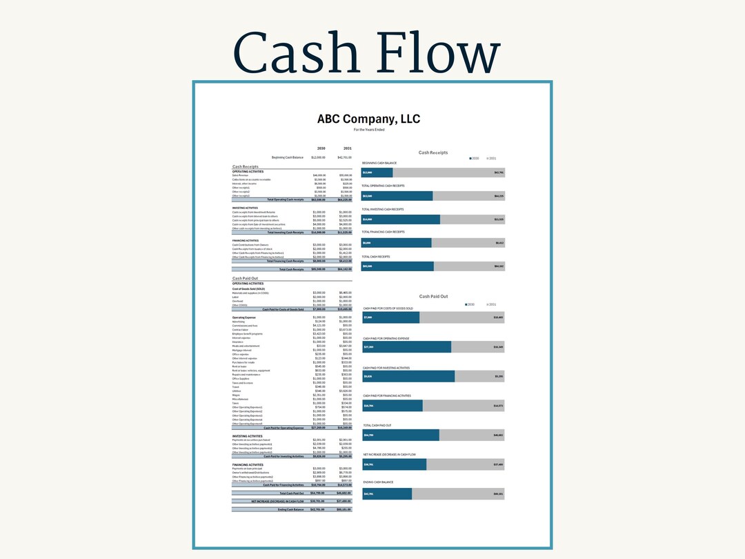 Two-year Cash Flow Template: Statement, Projection, Analysis - Etsy