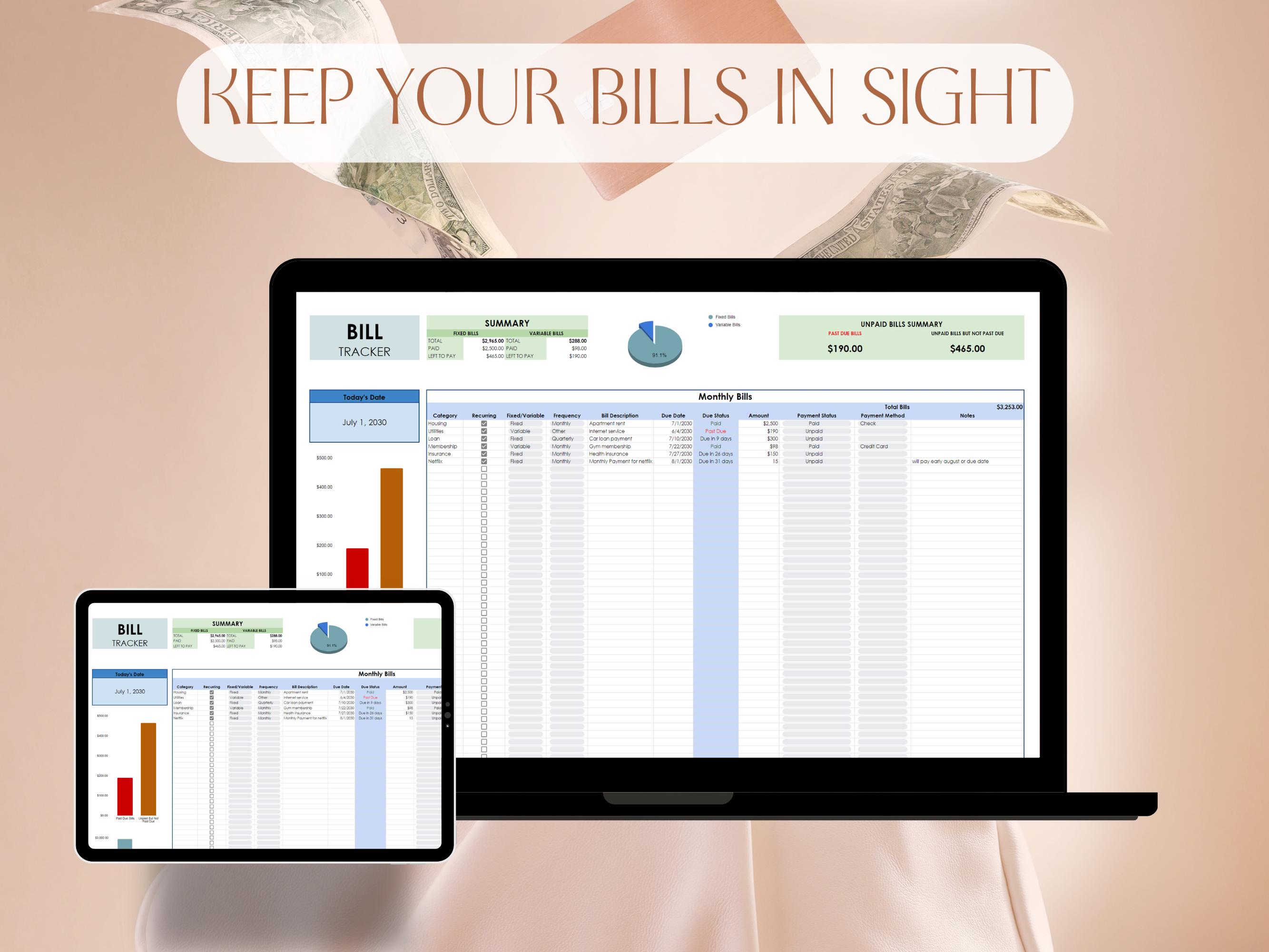 Personal Bill Tracker, Simple Personal Expense Spreadsheet, Simple ...