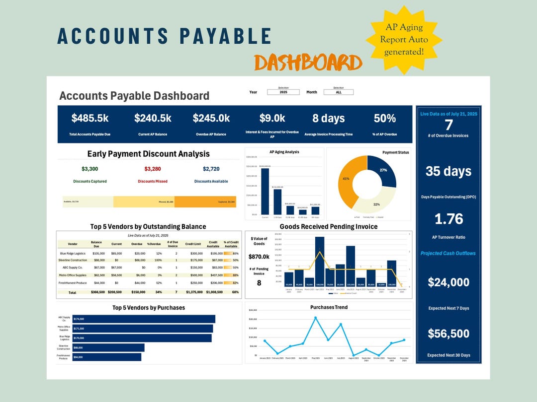 Accounts Payable Dashboard: Invoice Tracker, AP Aging Report for Small ...
