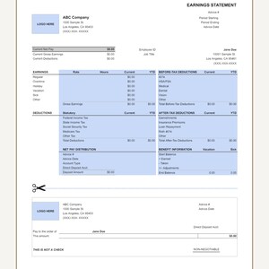 Paystub Template, Earnings Statement, Payroll Template, Payslip ...