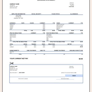 Paystub Template, Earnings Statement, Payroll Template, Payslip ...