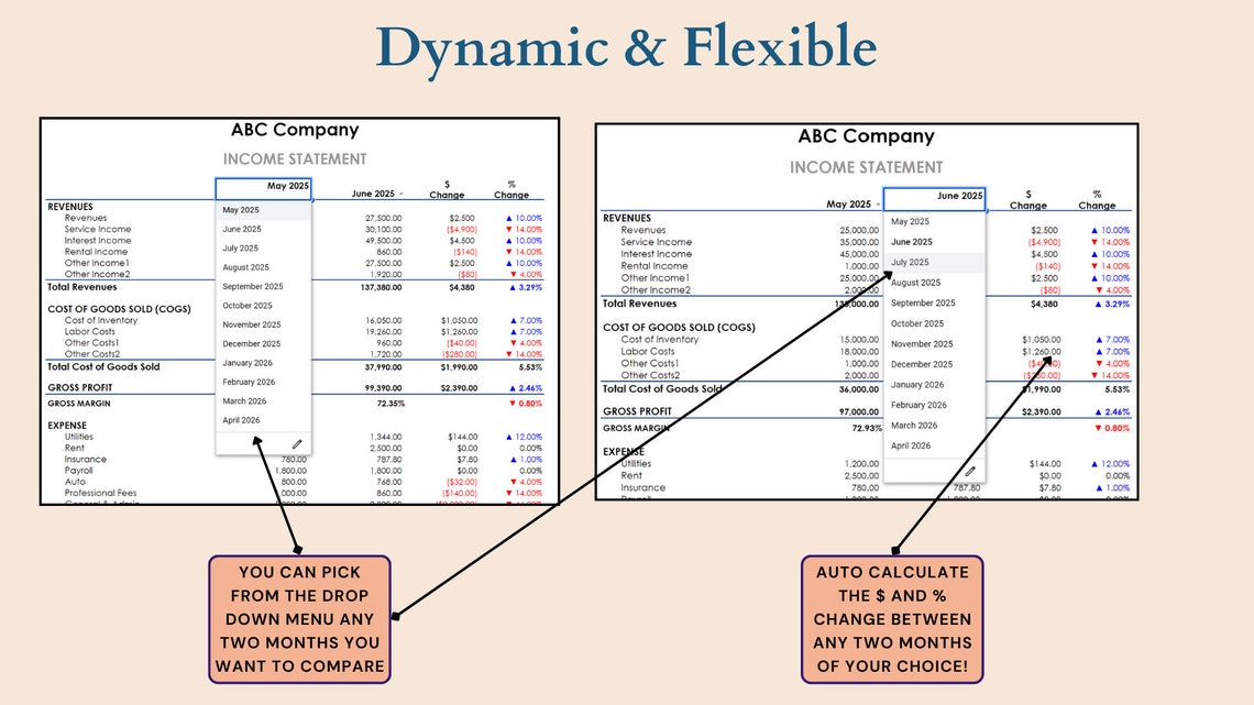 Monthly Income Statement Template: Profit and Loss Analysis (excel ...