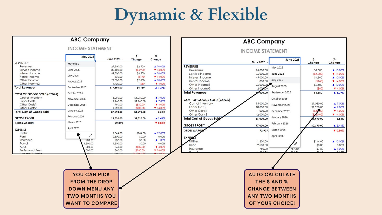 Income Statement Template, Profit and Loss, Month to Month Income ...