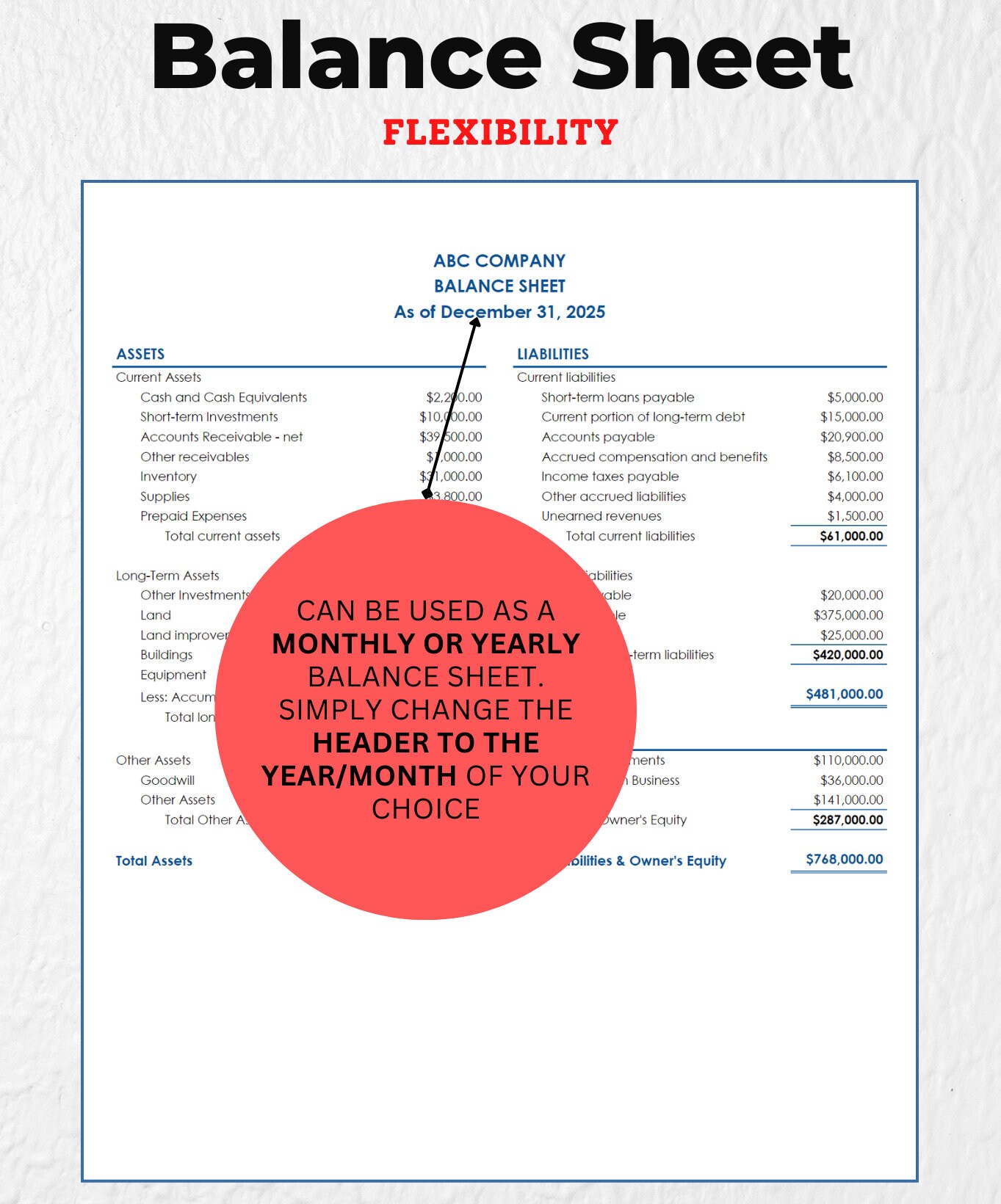 Balance Sheet Template, Small Business Balance Sheet, Financial ...