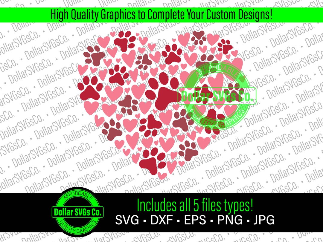 Paw Print Heart Svg Paw Prints Svg Dog Valentine Dog Print Svg Paw ...