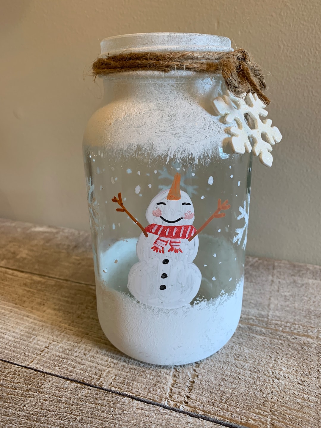 Snowman Lighted Jar, Large Lit up Christmas Jar, Hand Painted Snowman ...