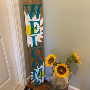 Daisy Welcome Sign/ Wood Flower Sign/ Welcome Sign/ Porch Welcome Sign ...