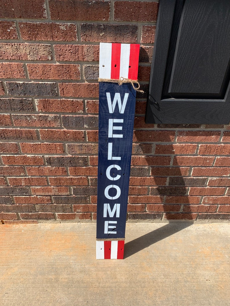 Red White and Blue Welcome Sign/ Patriotic Sign/ Leaning - Etsy