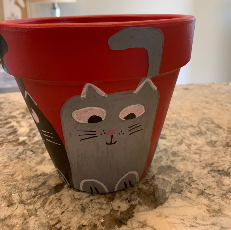 Cat Hand Painted Pot/ Kitty Flower Pot - Etsy