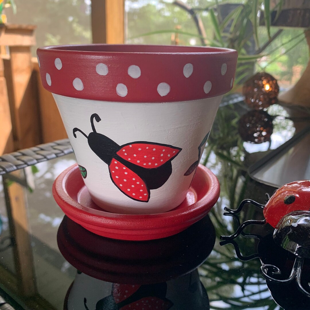Lady Bug Flower Pot, Small Lady Bug Pot, Clay Lady Bug Pot - Etsy