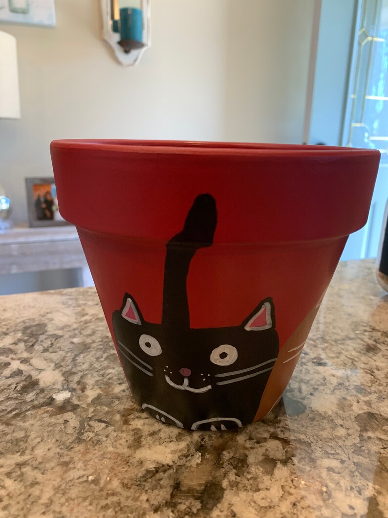 Cat Hand Painted Pot/ Kitty Flower Pot - Etsy