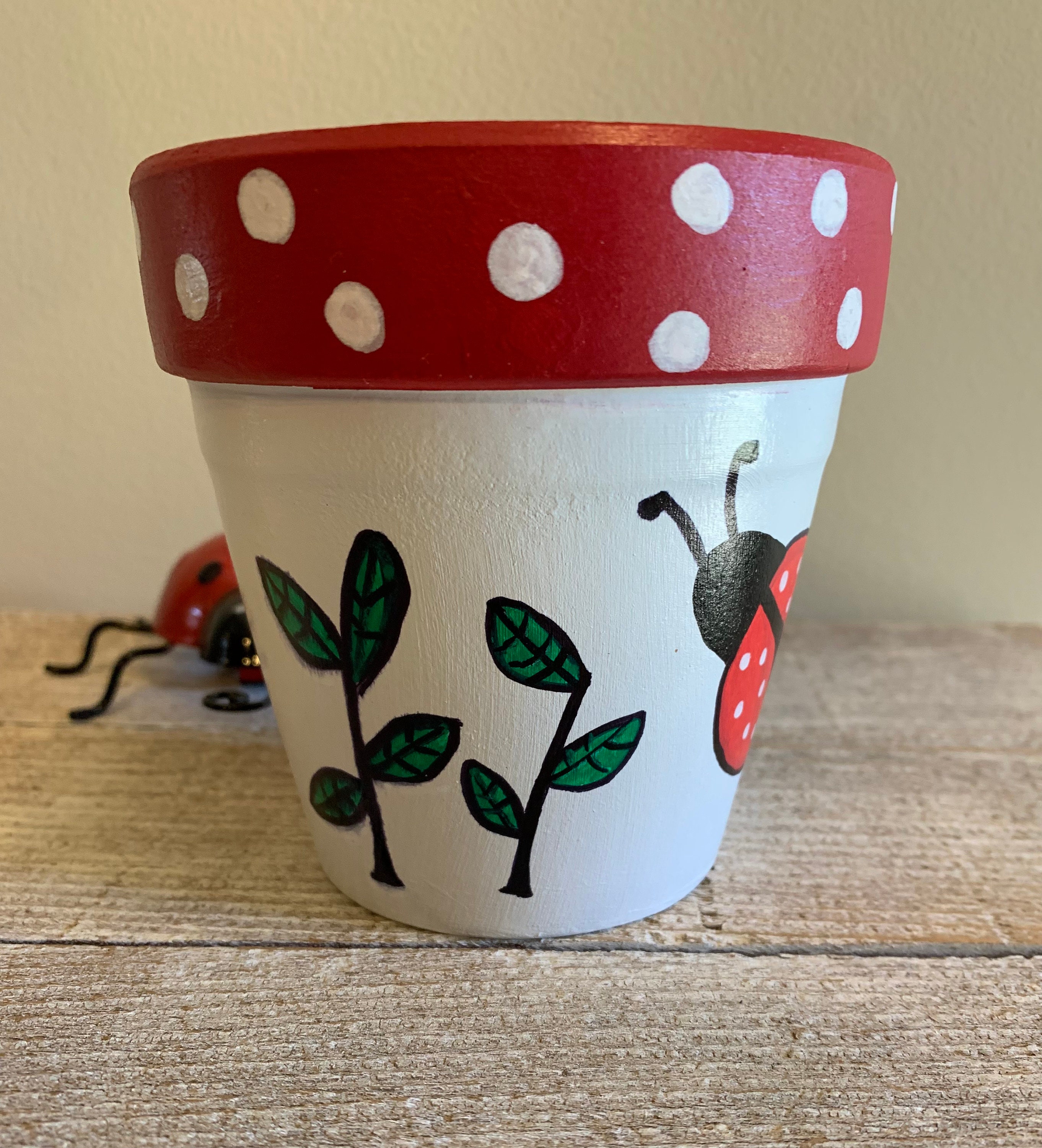 Lady Bug Flower Pot, Small Lady Bug Pot, Clay Lady Bug Pot - Etsy