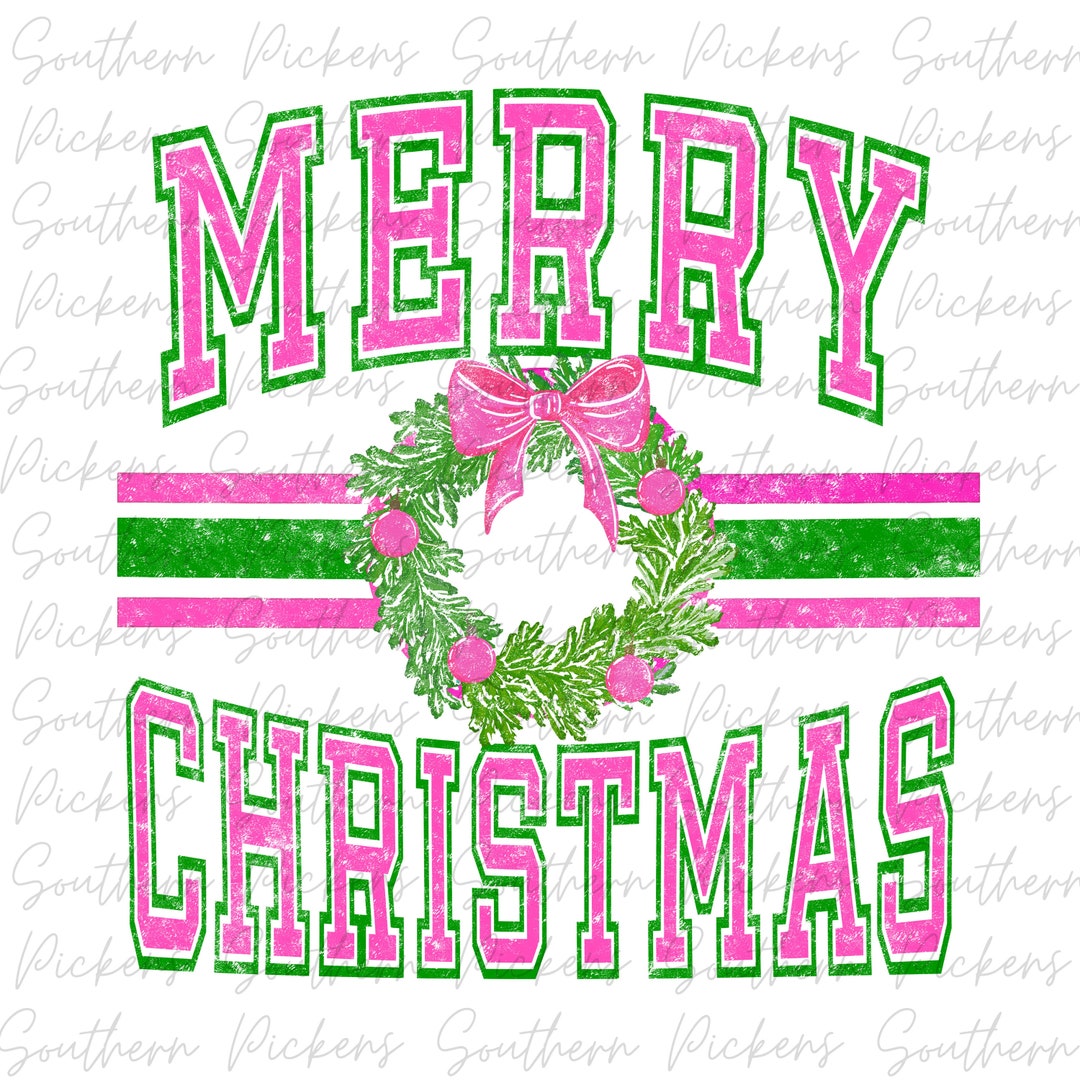 MERRY CHRISTMAS Pink and Green PNG, Full Color Option or Vintage Dtf ...