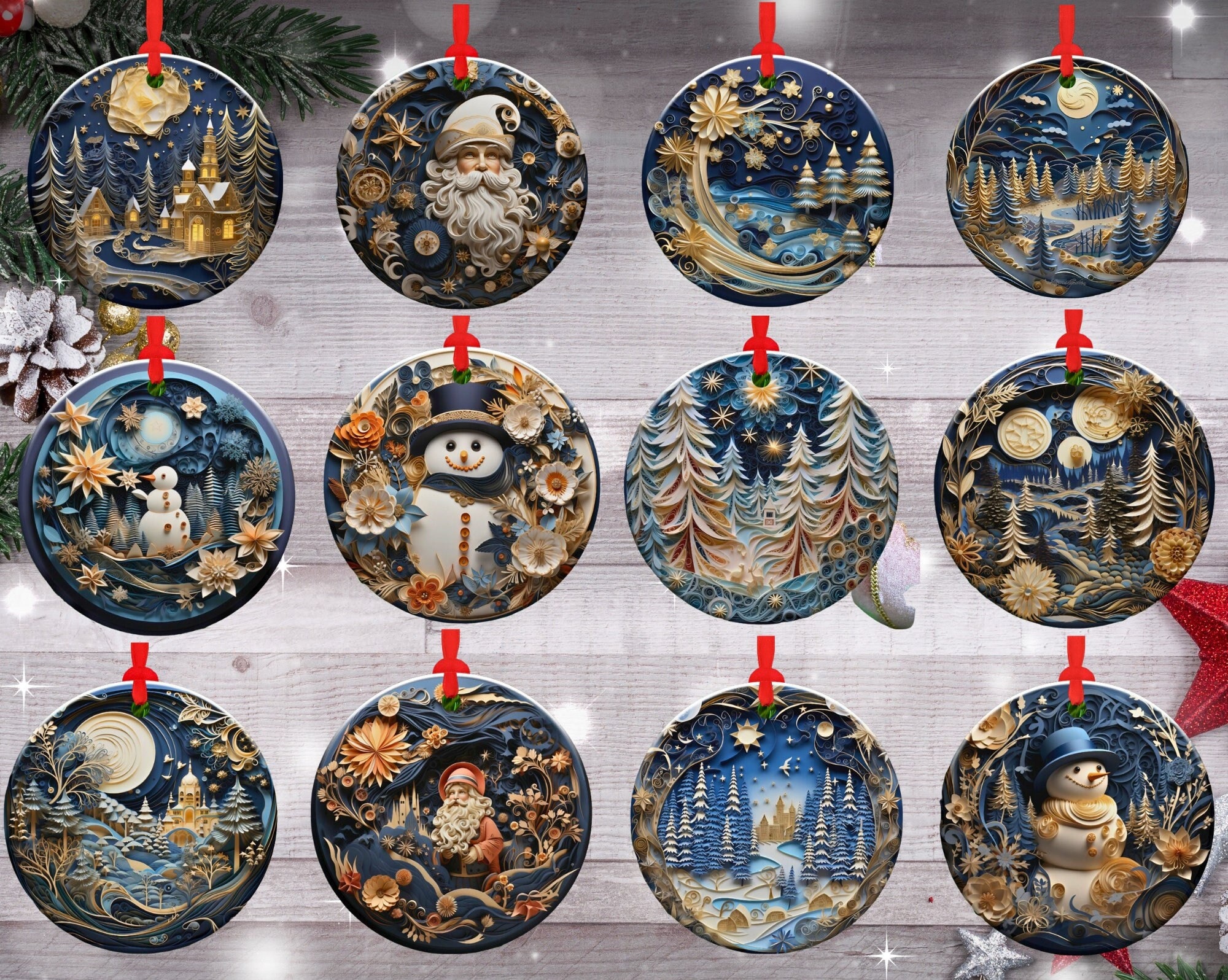 12 Christmas Ornaments Unique Custom Designs 3D Ceramic Seasonal ...