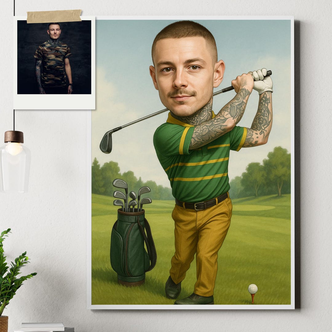 Custom Father's Day Golf Portrait - Personalized Golfer Caricature From ...