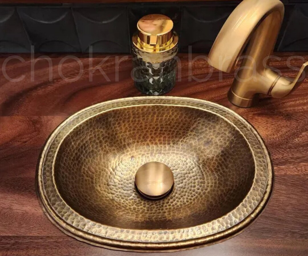 Oval Bronze Handcrafted Drop in Sink, Hammered Mid Century Bathroom ...