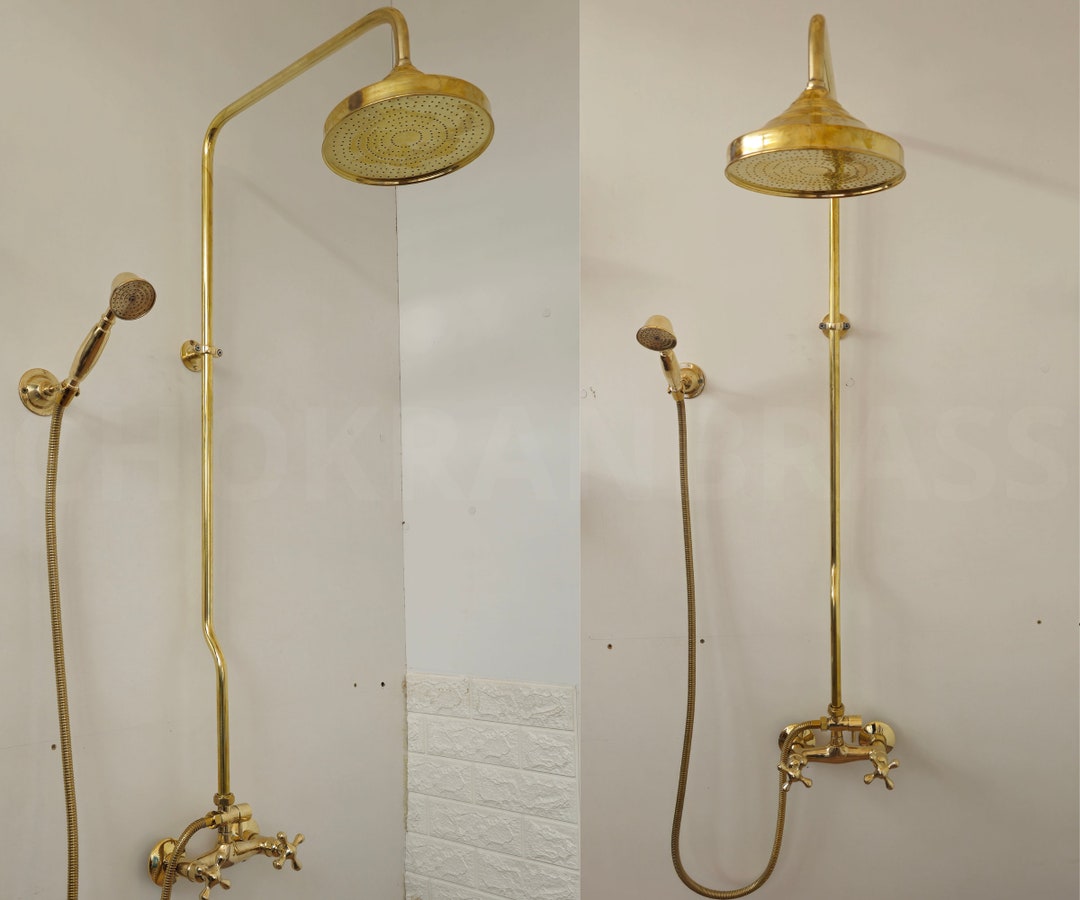 Unlacquered Brass Exposed Shower Head With Handheld, Unpolished Solid ...