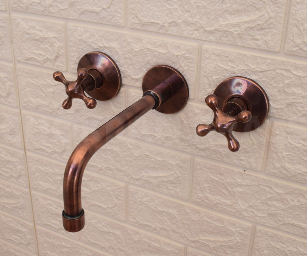 Copper Vintage Wall Mounted Bathroom Faucet, Cooper Wall Mount Faucet ...