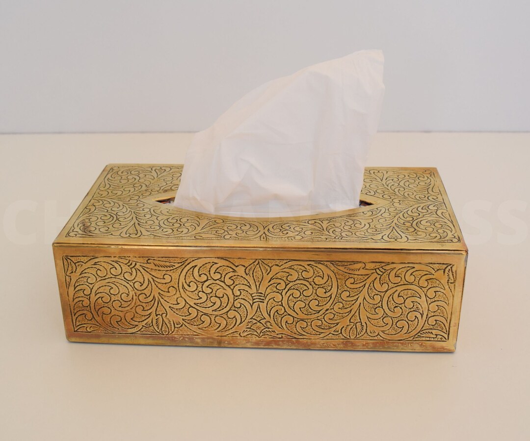 Engraved Rectangle Brass Tissue Box Brass Tissue Box Cover Tissue ...