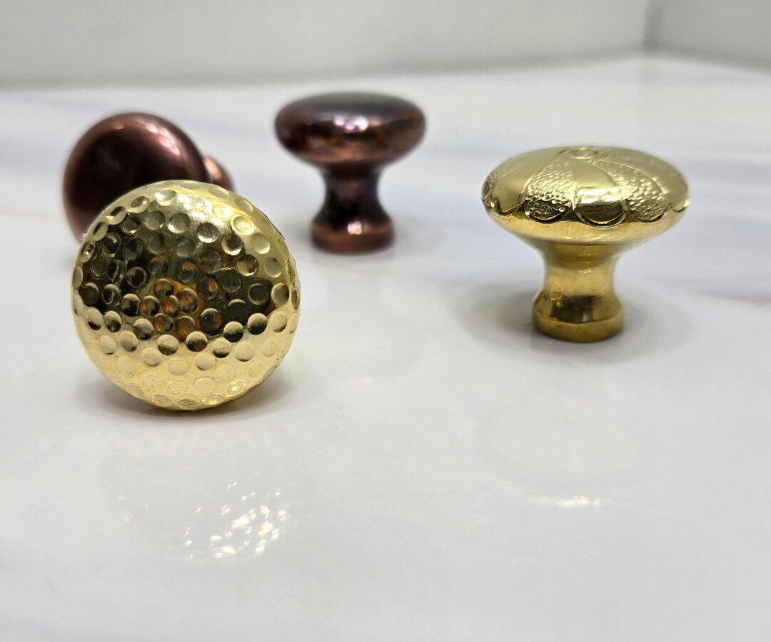 Brass Cabinet Knobs and Copper Drawer Pulls – Vintage Kitchen Hardware ...