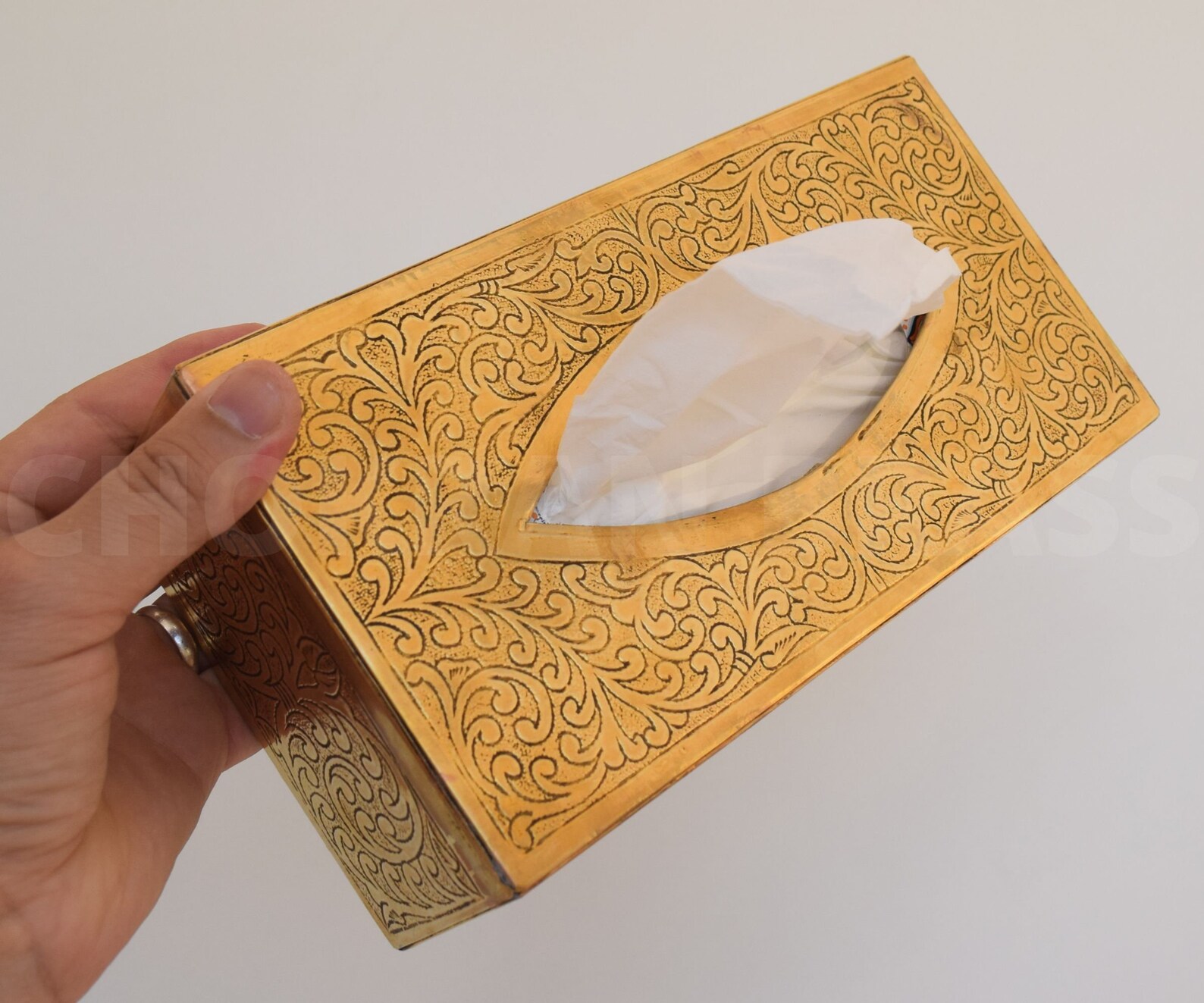 Engraved Rectangle Brass Tissue Box Brass Tissue Box Cover Tissue ...