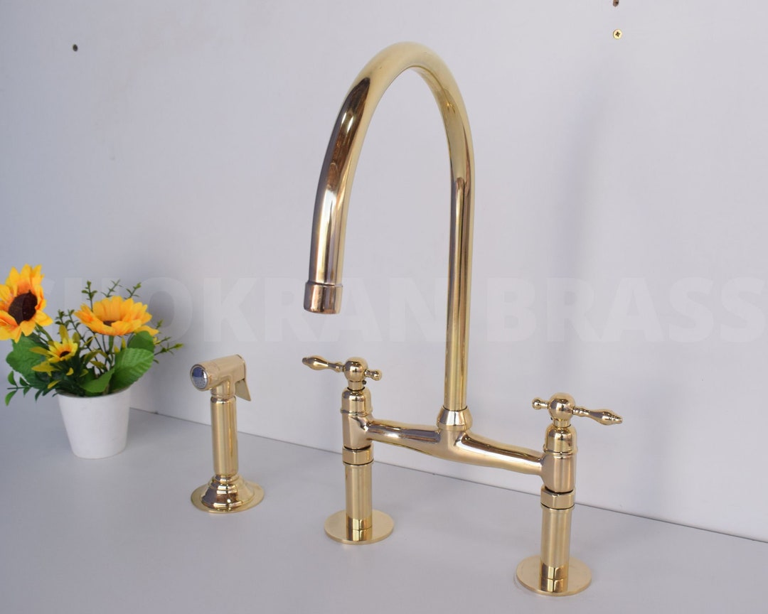 Brass Bridge Faucet Kitchen, Bridge Faucet With Lever Handles ...