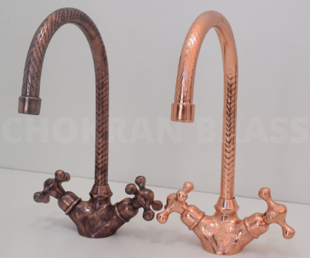 Moroccan Handmade Faucet Antique Copper Bathroom Single Hole Vanity ...