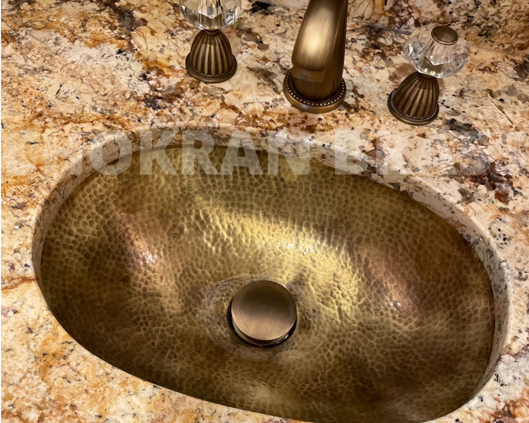 Oval Bronze Handcrafted Drop in Sink, Hammered Mid Century Bathroom ...