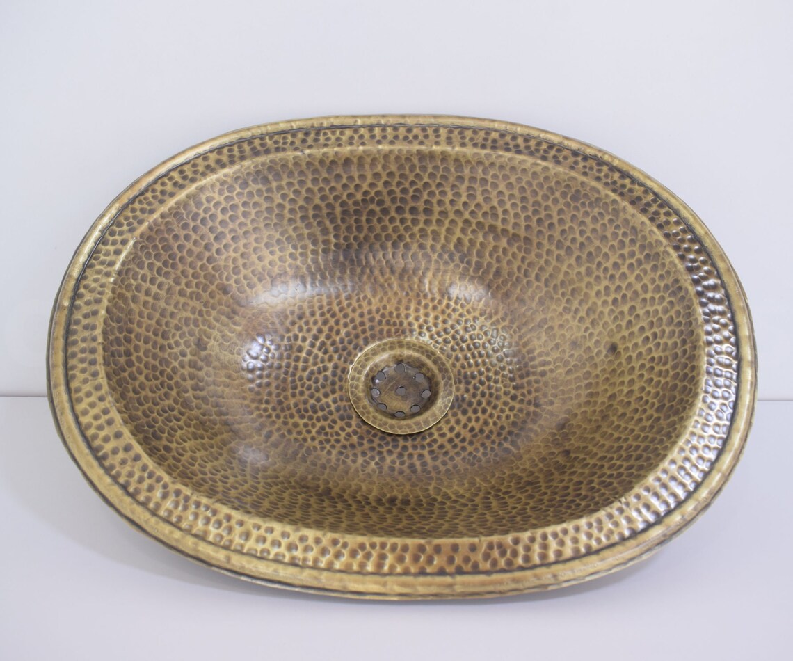 Oval Bronze Handcrafted Drop in Sink, Hammered Mid Century Bathroom ...