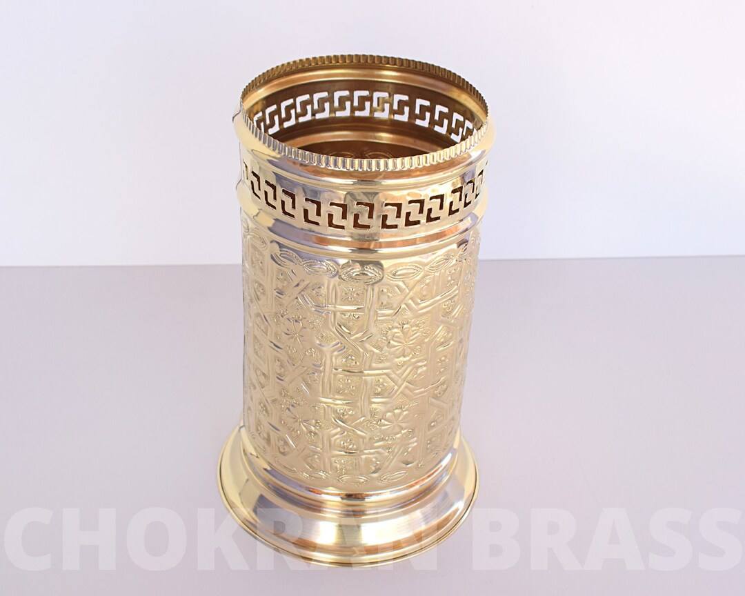 Moroccan Handmade Brass Trash Can, Engraved Brass Trash Can, Storage ...