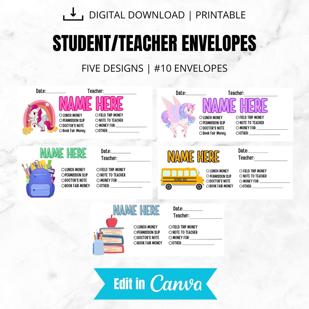 Custom Back to School Envelopes, Student School Envelopes, Kids ...