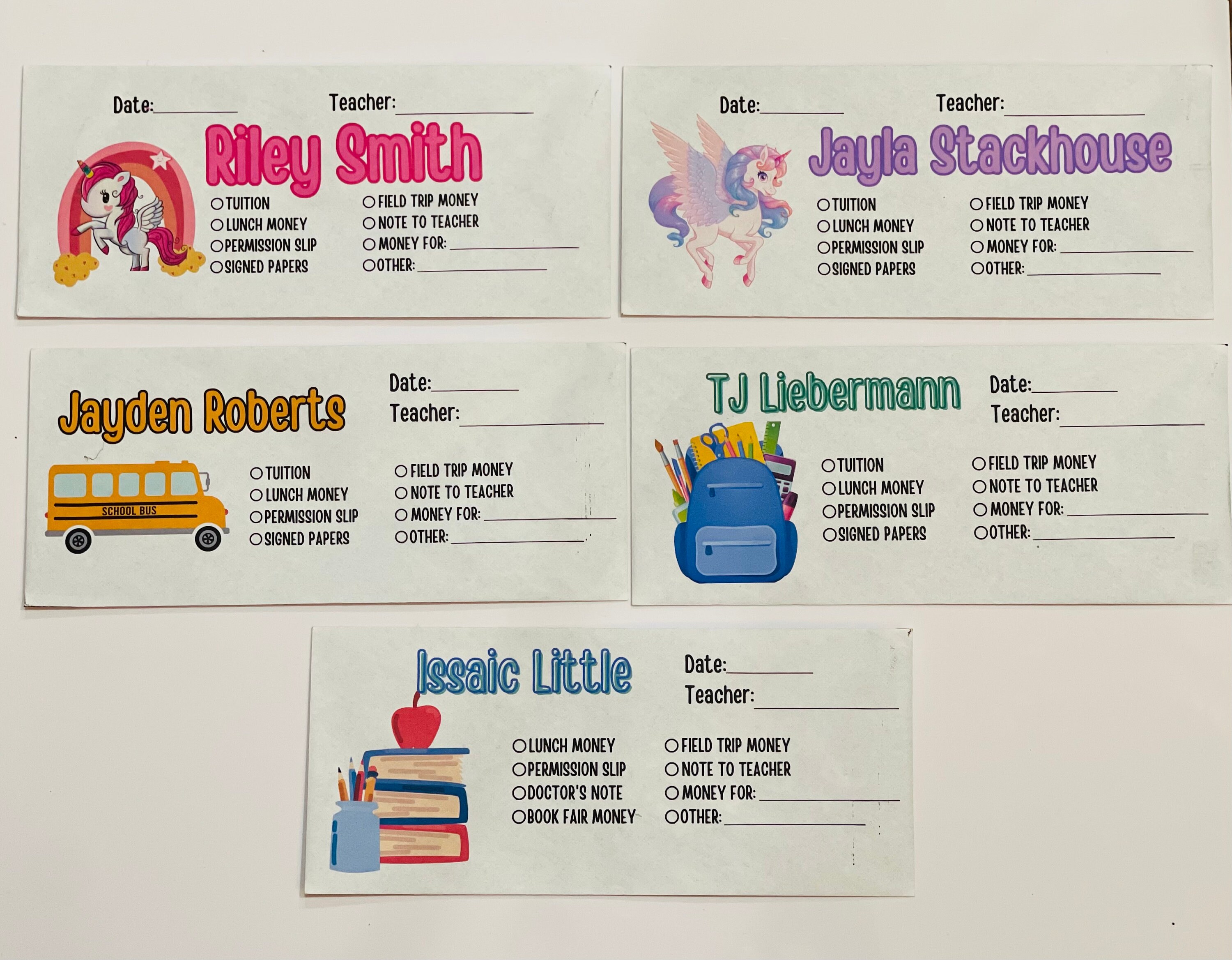 Custom Back to School Envelopes, Student School Envelopes, Kids ...