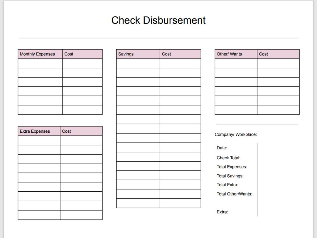 Paycheck Disbursement Download, Printable, Budget Binder, Pink - Etsy