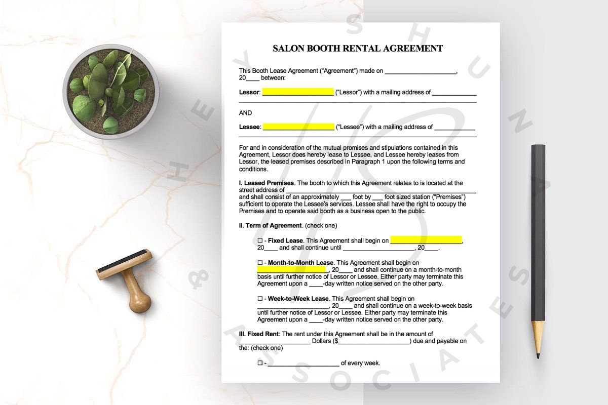 Salon Booth Rental Agreement Contract - Etsy