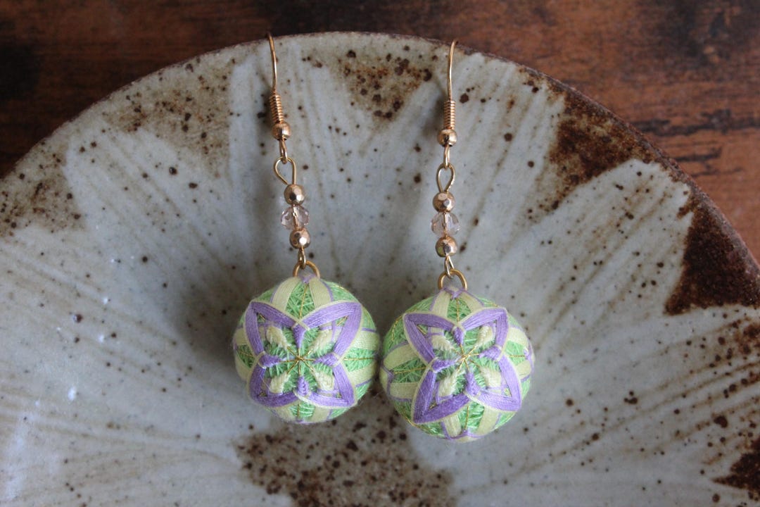 Small Temari Ball Earrings, Wafu Accessories, Handmade Accessories - Etsy