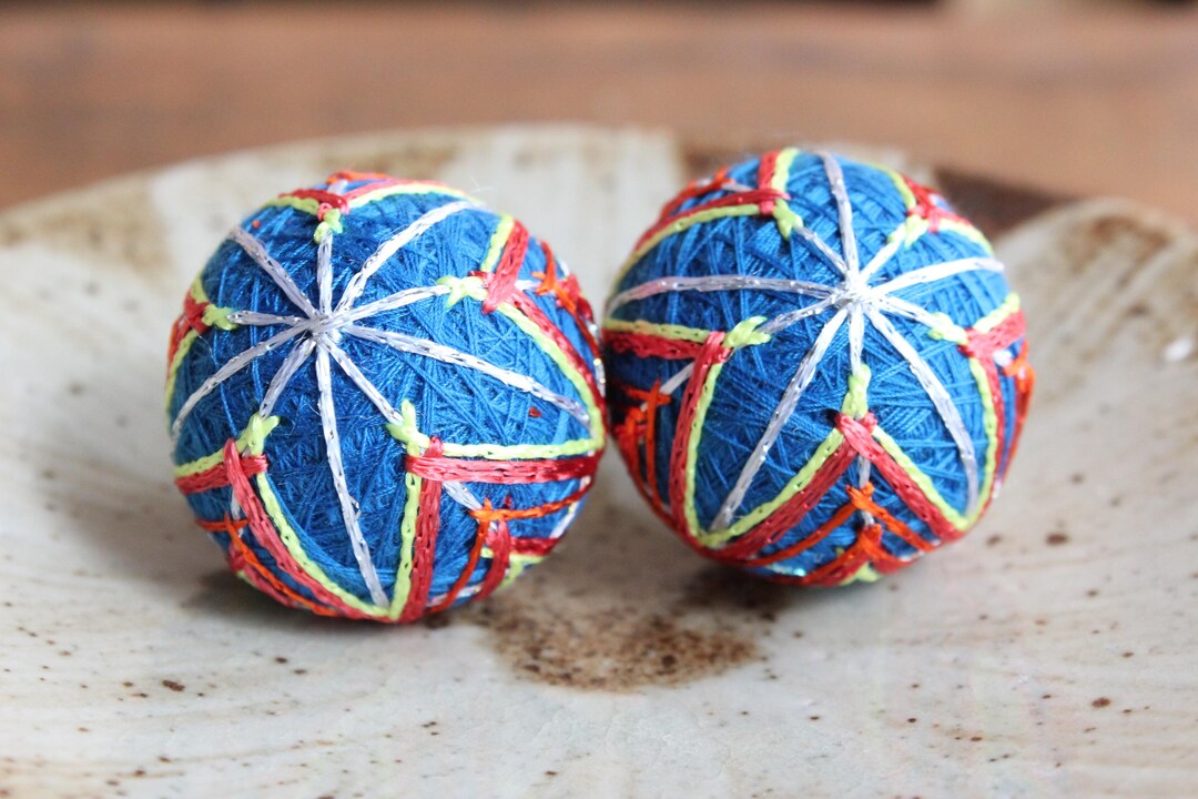 Small Temari Ball Pair Set, Japanese Ornament, Wafu Ornament, Home ...